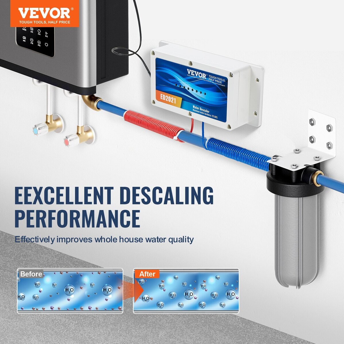 Sistem electronic de descalare a apei VEVOR, fara sare, 200x95x50mm ...