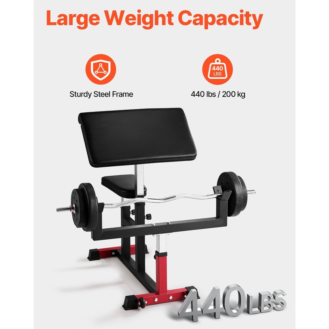 VEVOR Preacher Curl pad, erősítő gép, max. teherbírás 200 kg, fekete és ...