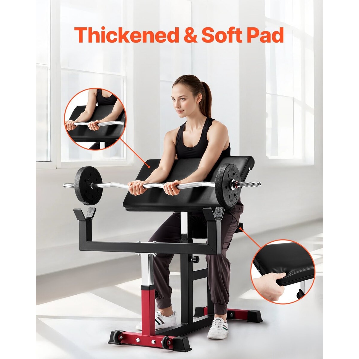 VEVOR Preacher Curl pad, erősítő gép, max. teherbírás 200 kg, fekete és ...