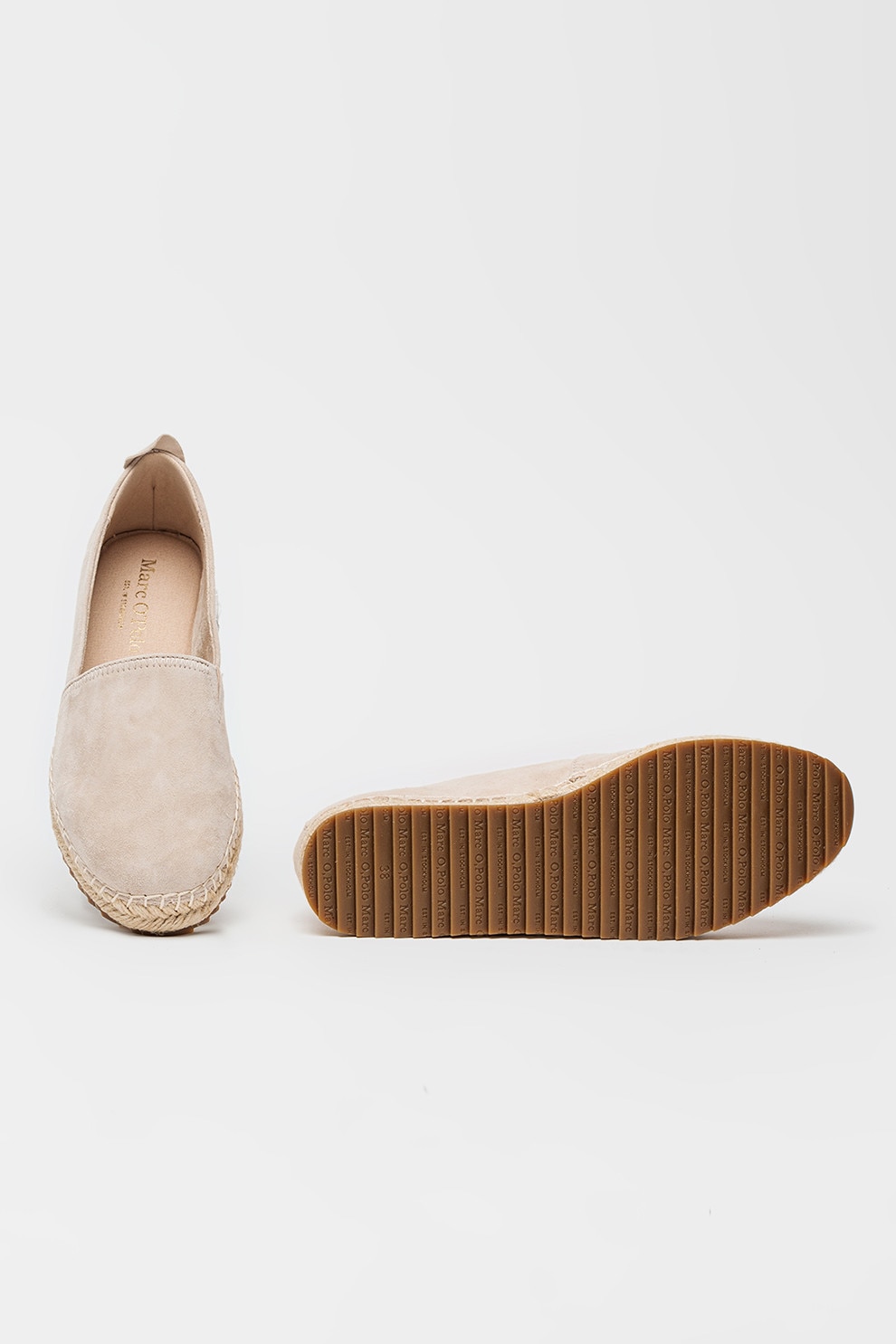 Marc O'Polo, Espadrile din piele nabuc, Maro nisip, 37 - eMAG.ro