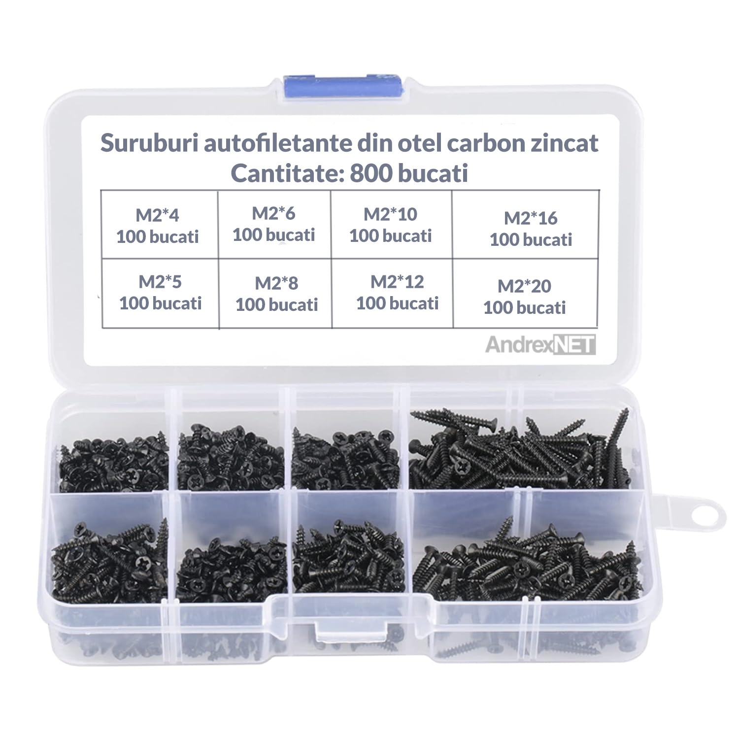 Set 800 suruburi auto-filetante M2 diferite lungimi, din otel carbon ...