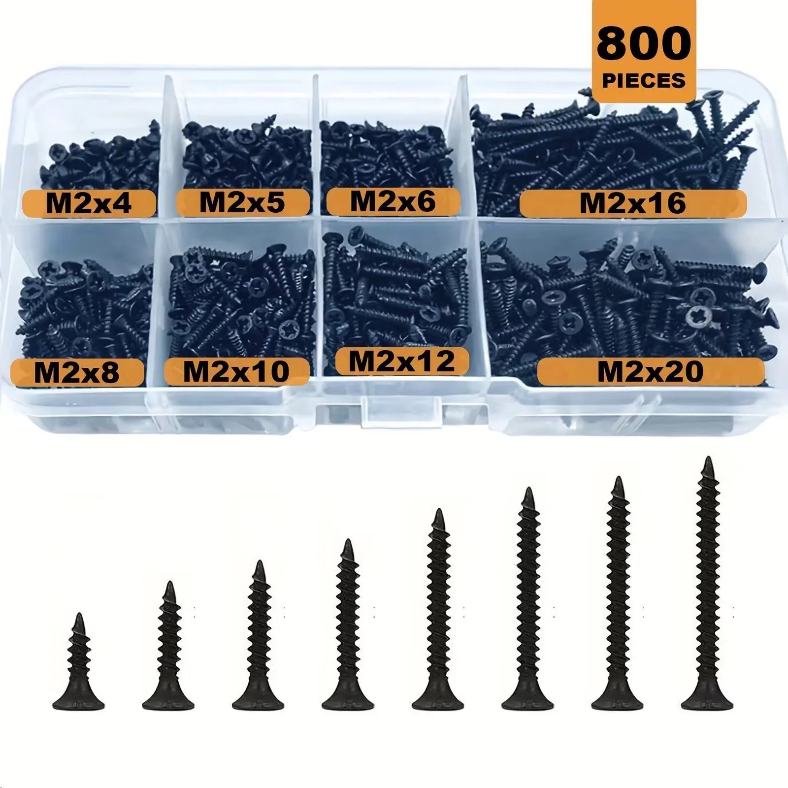 Set 800 suruburi auto-filetante M2 diferite lungimi, din otel carbon ...