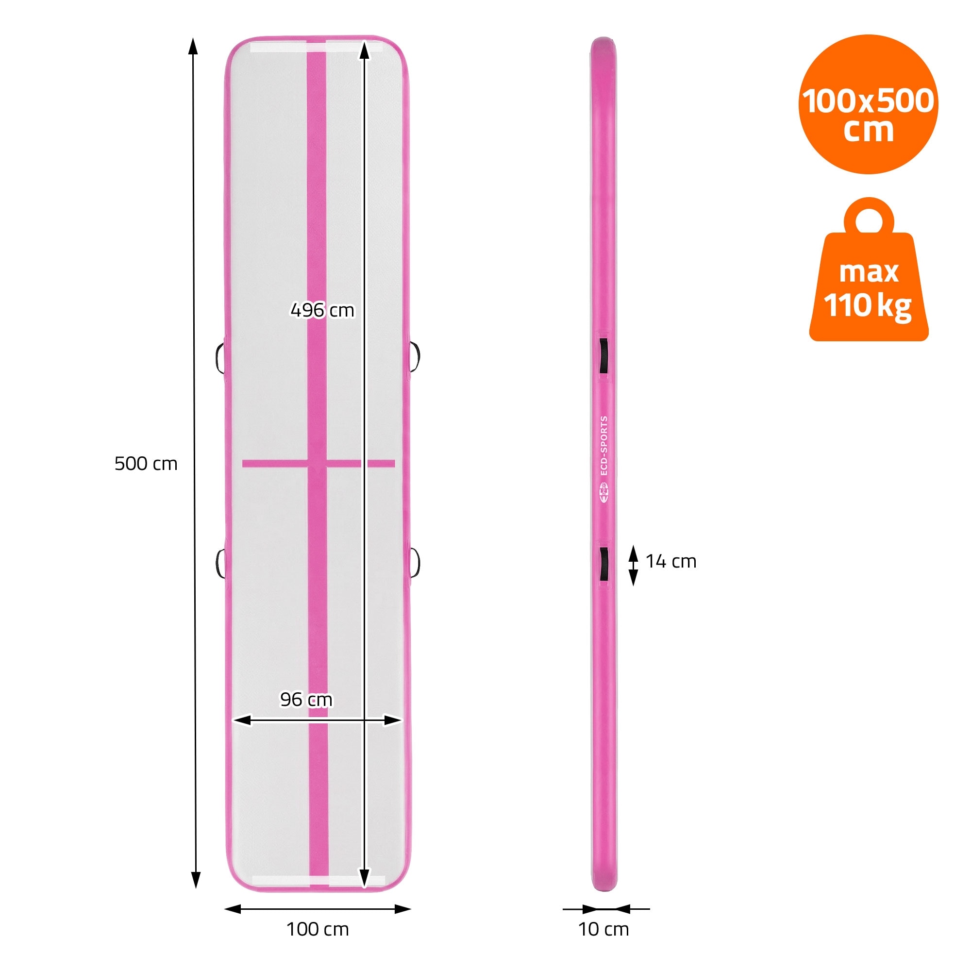 Saltea gonflabila gimnastica Airtrack ECD Germany 5 m, roz, pentru ...