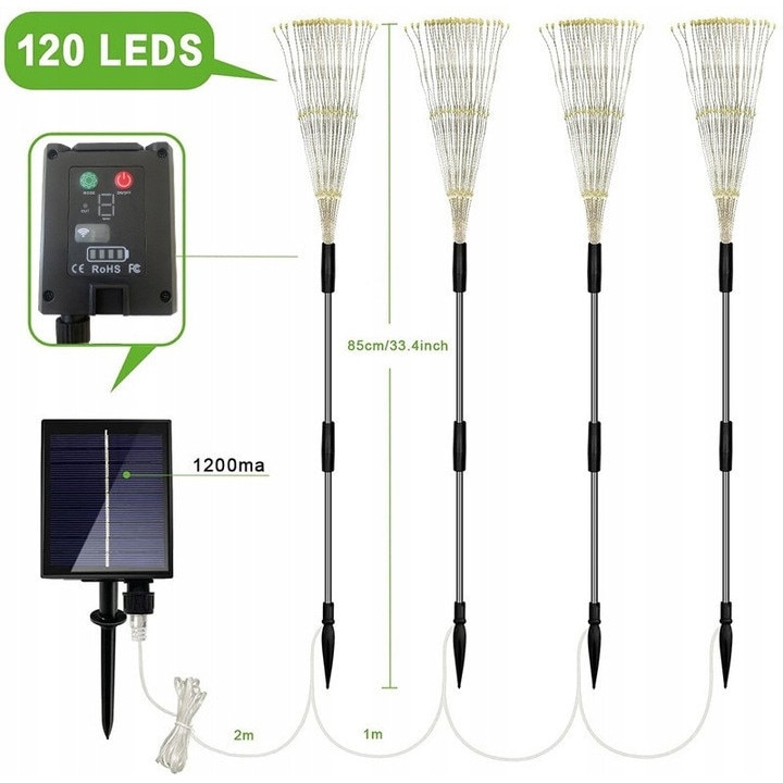 Set 4 lampi solare de gradina, lumini solare 480 LED (120/lampa), cu ...