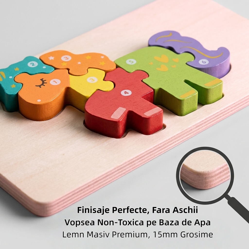 Puzzle Incastru din Lemn, Model Unicorn cu Cifre, Jucarie Educativa ...