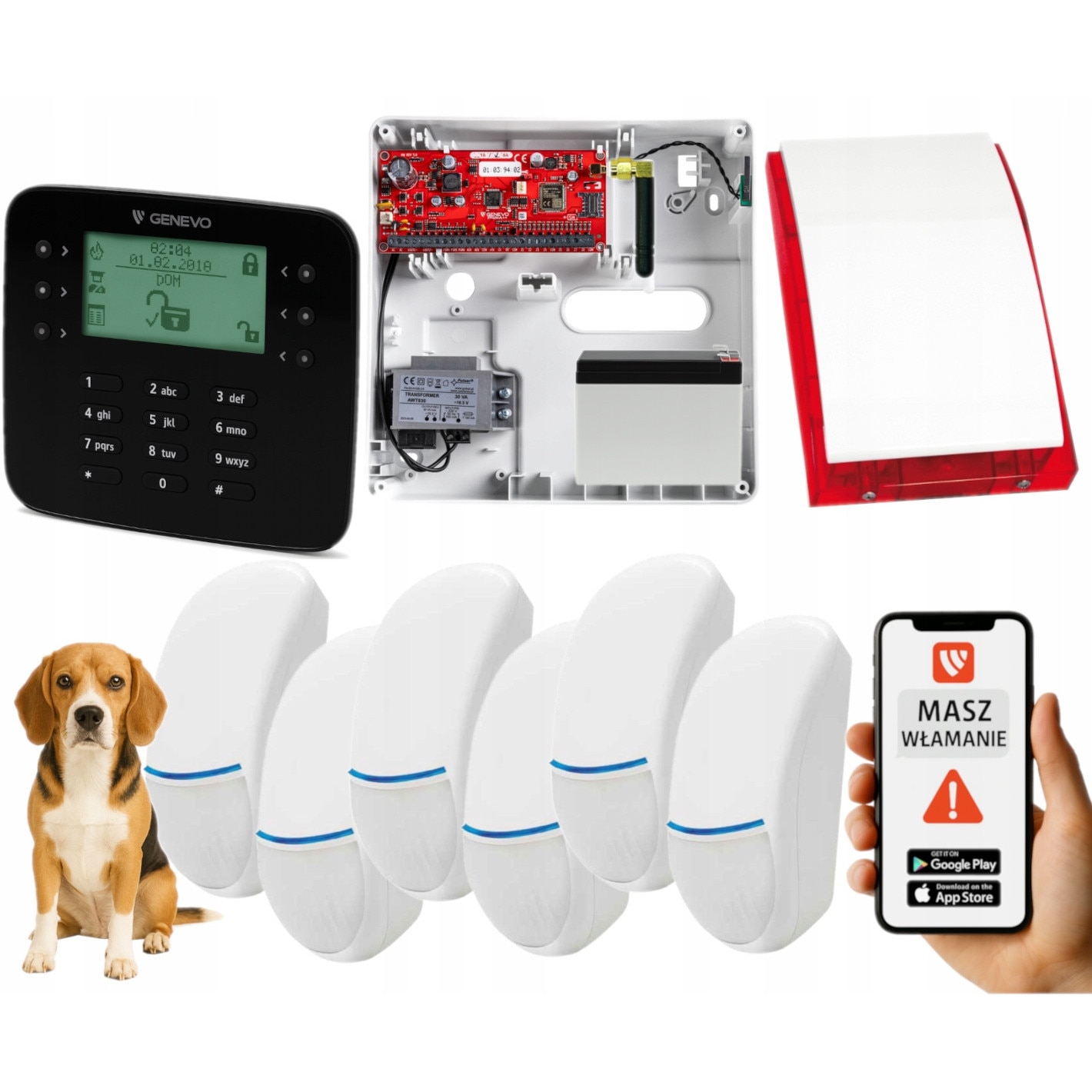 Sistem alarma cu GSM Genevo PRiMA64Q, panou LCD SL BK, 6 senzori Bingo ...