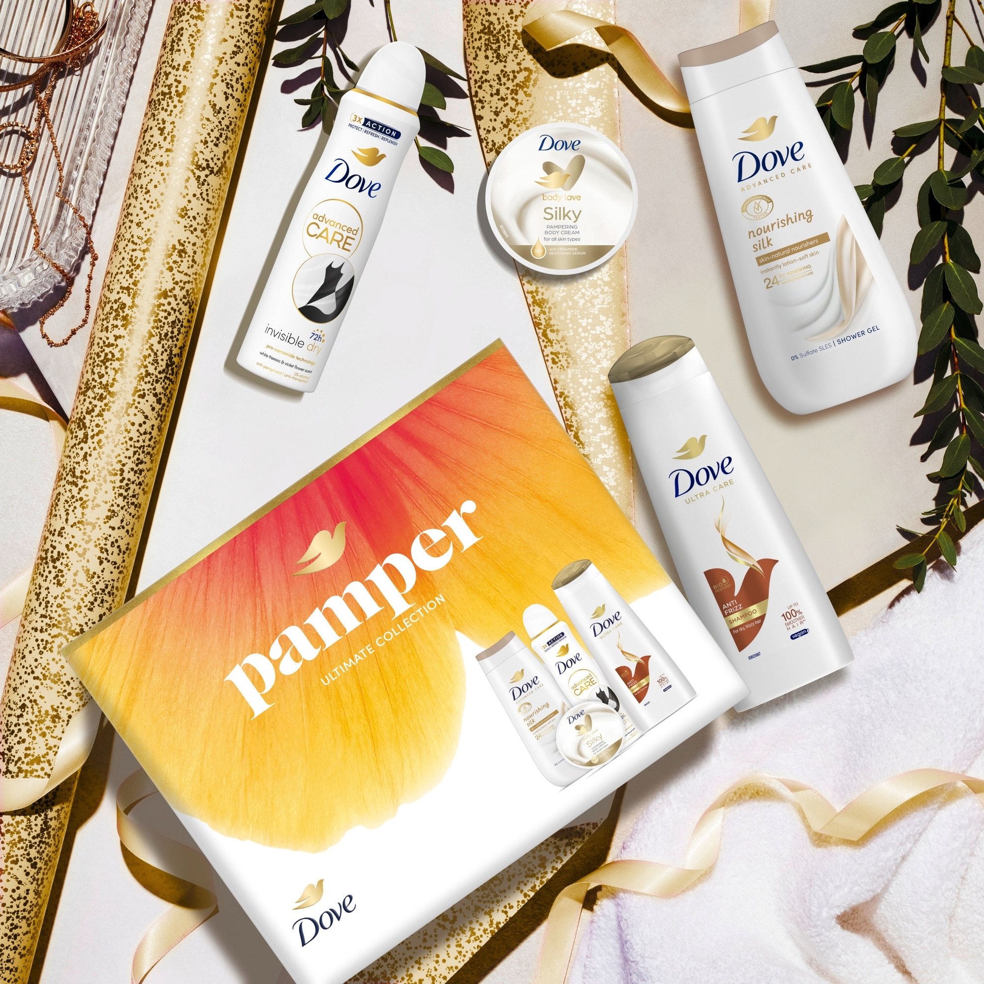 Dove Pamper Ultimate Collection szett, sampon, dezodor, göndörödésgátló ...