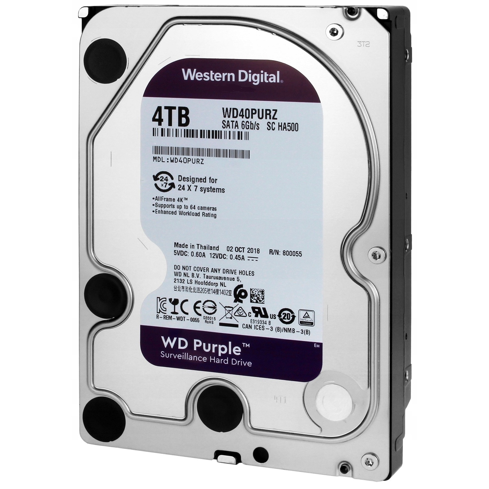 Hard Disk WD Purple 4TB 3,5'' SATA III, 5400rpm, 64MB, pentru sistem de ...