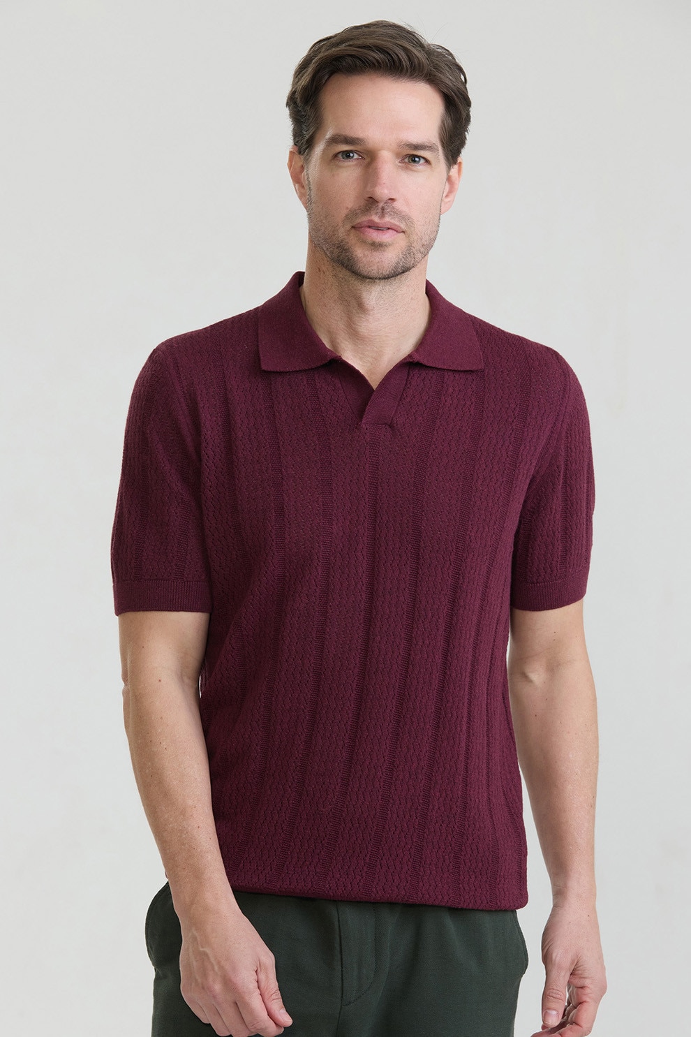 Felix Hardy, Tricou polo din bumbac cu aspect tricotat, Visiniu, XL ...