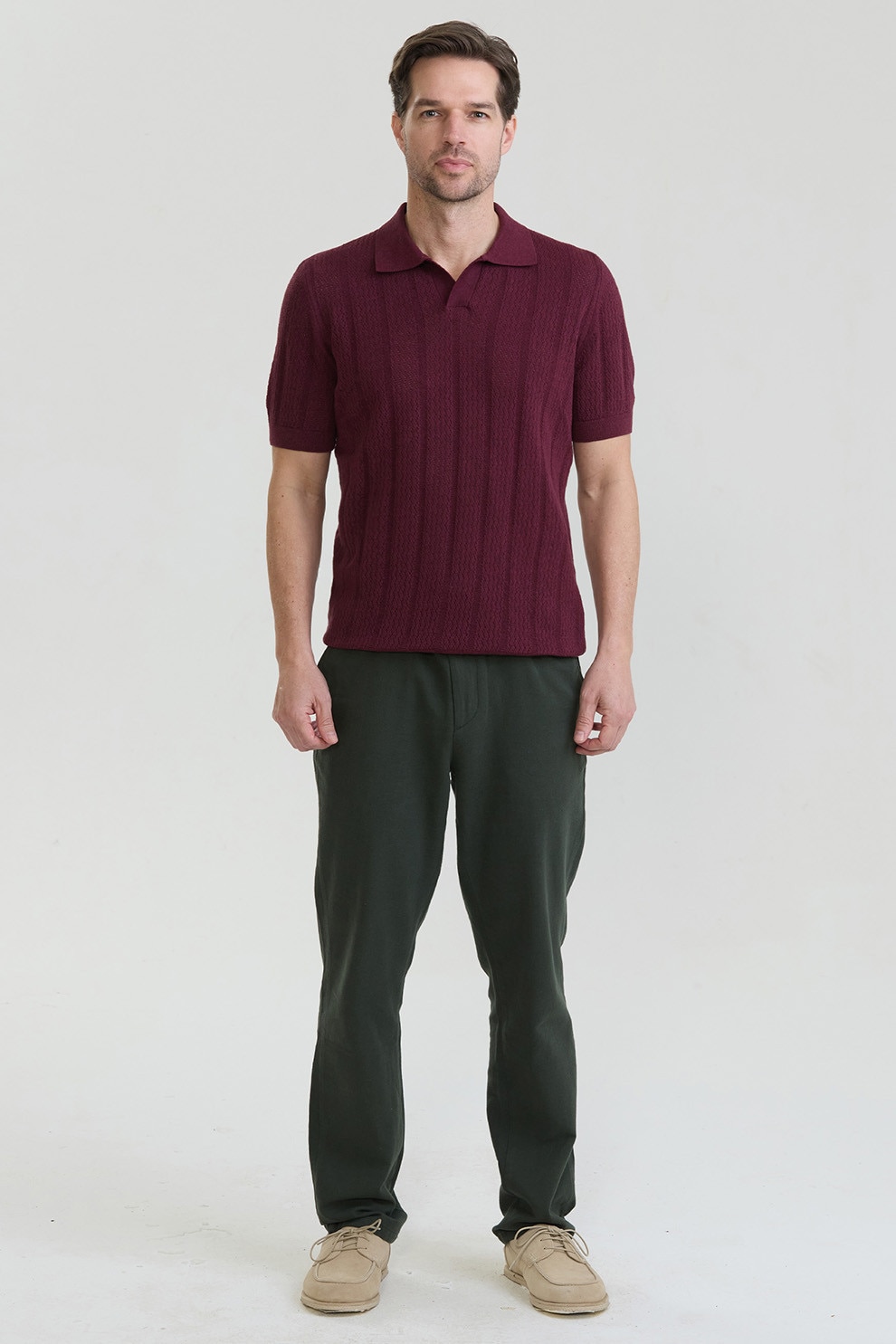 Felix Hardy, Tricou polo din bumbac cu aspect tricotat, Visiniu, XL ...