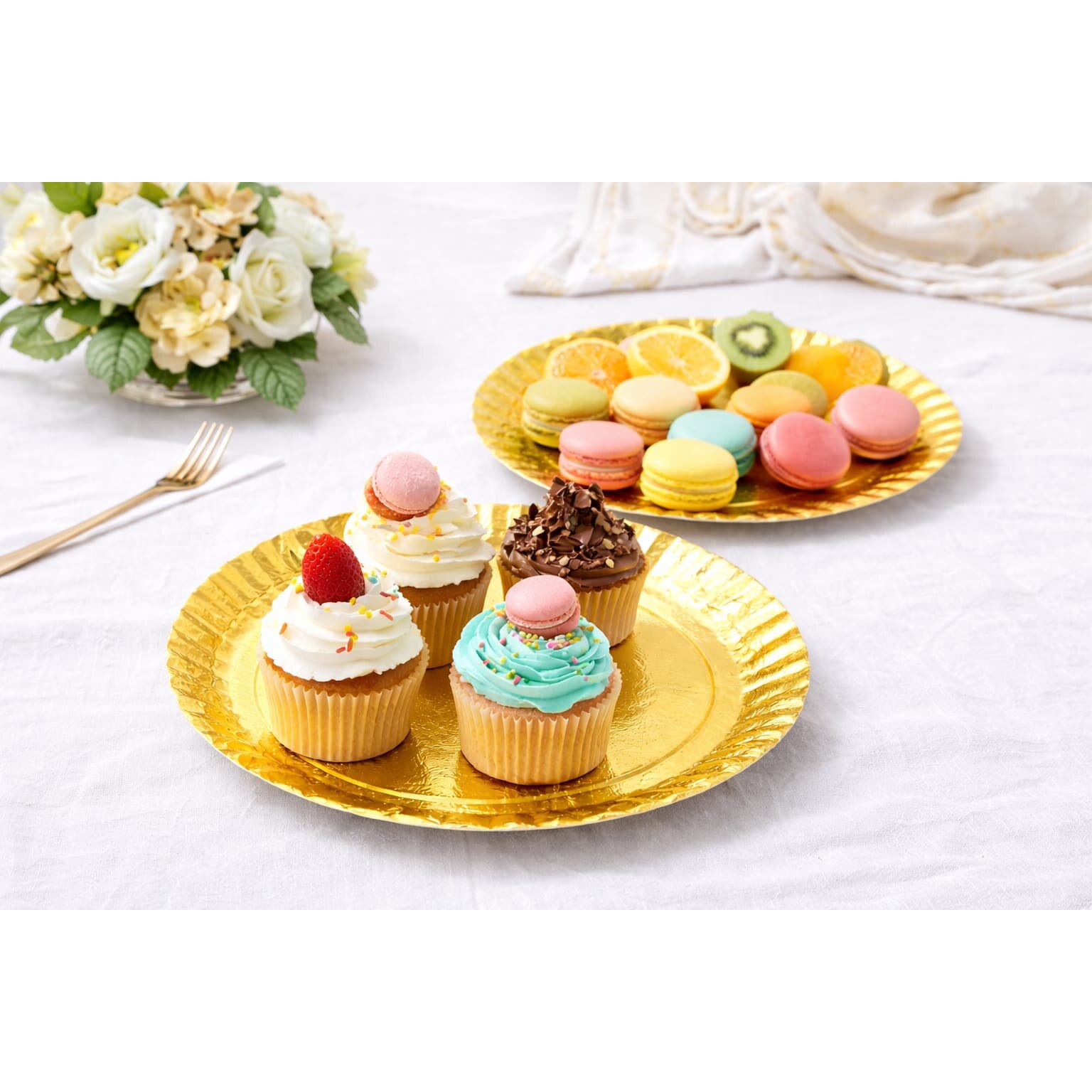 Platou rotund din carton auriu pentru tort si prajituri, 25 cm, set 5 ...