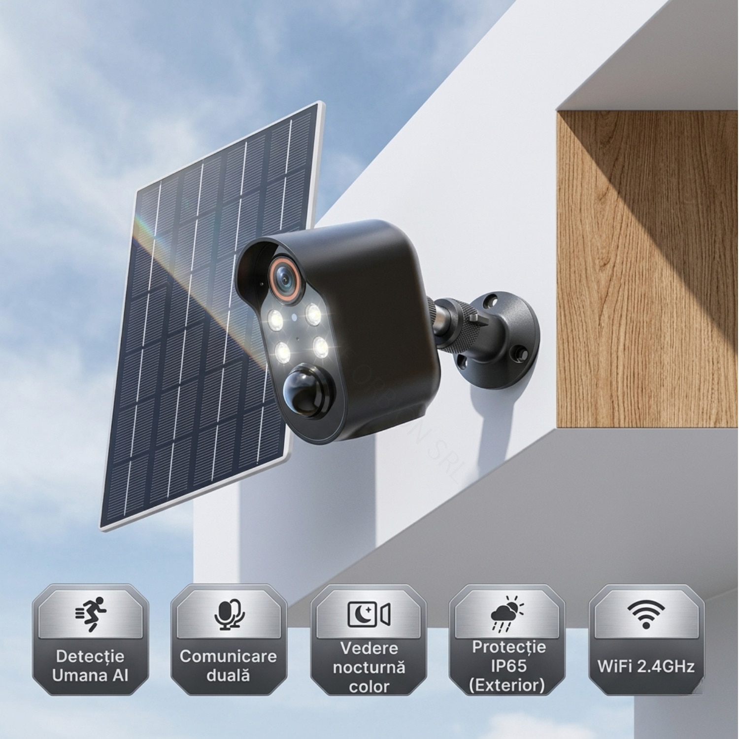 Camera Video Exterior cu Panou Solar inclus, Baterie 5200 mAh ...