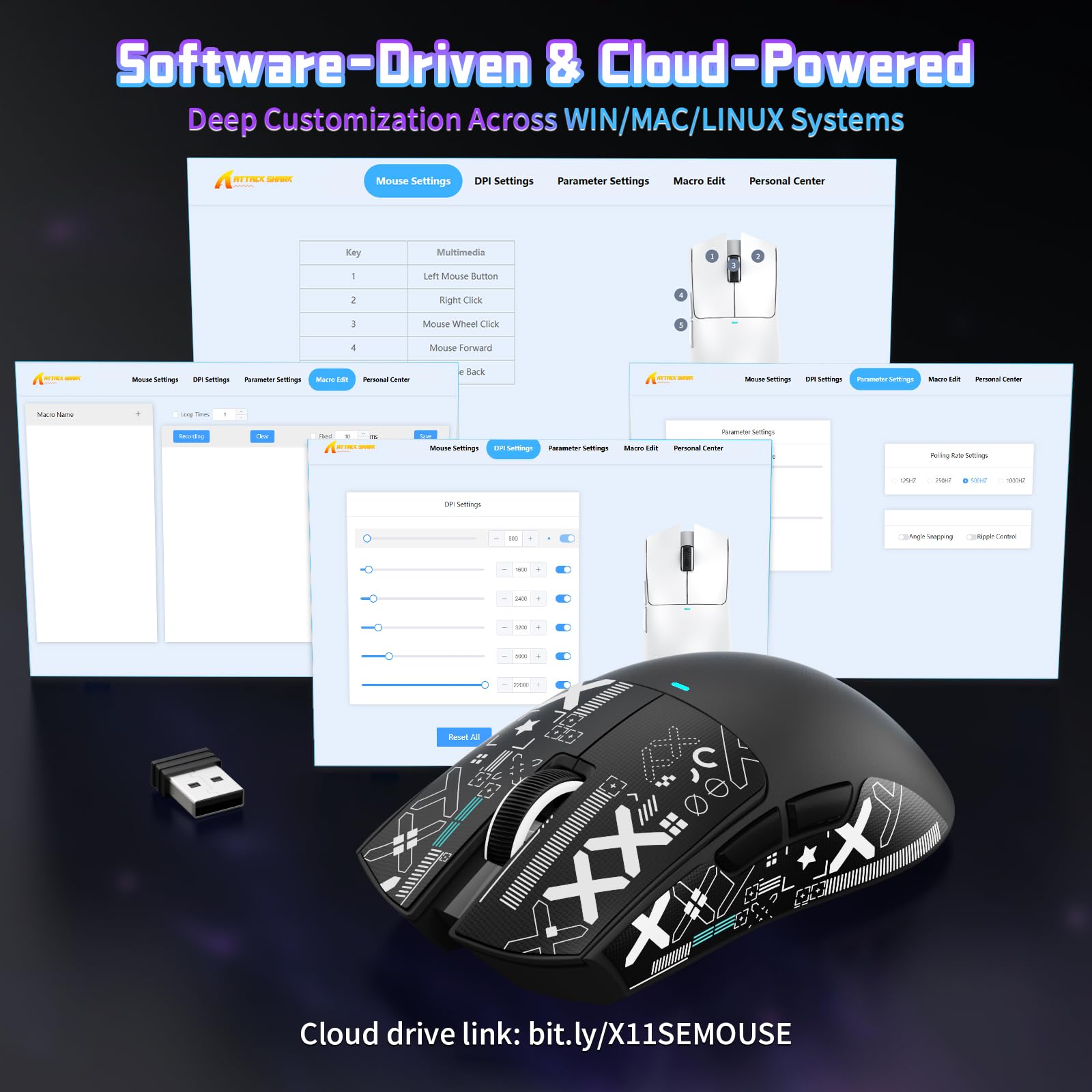 Mouse de gaming si office ATTACK SHARK X11 SE, Tri-Mode 2.4G/BT/USB-C ...