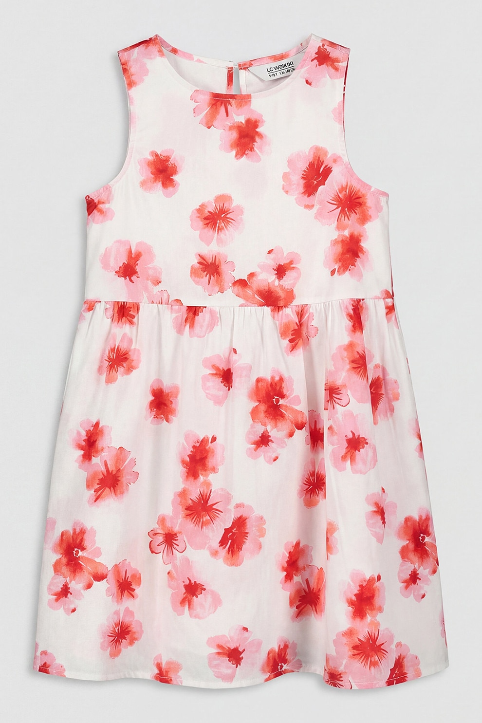 LC WAIKIKI, Rochie de bumbac cu model floral, Coral, Roz deschis, Alb ...