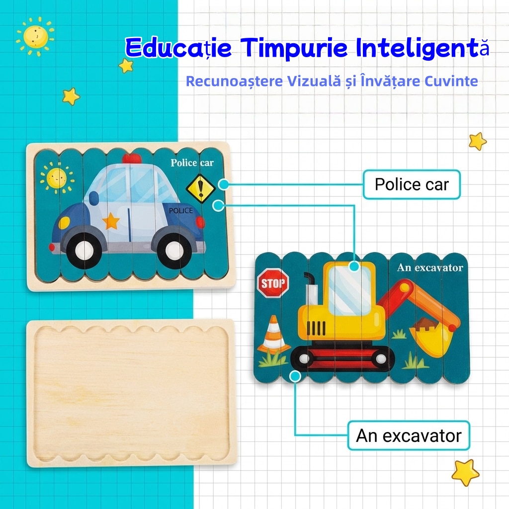 Set Puzzle Din Lemn, TongYueFun, Tip Bastonase Fata-verso Teme Vehicule ...