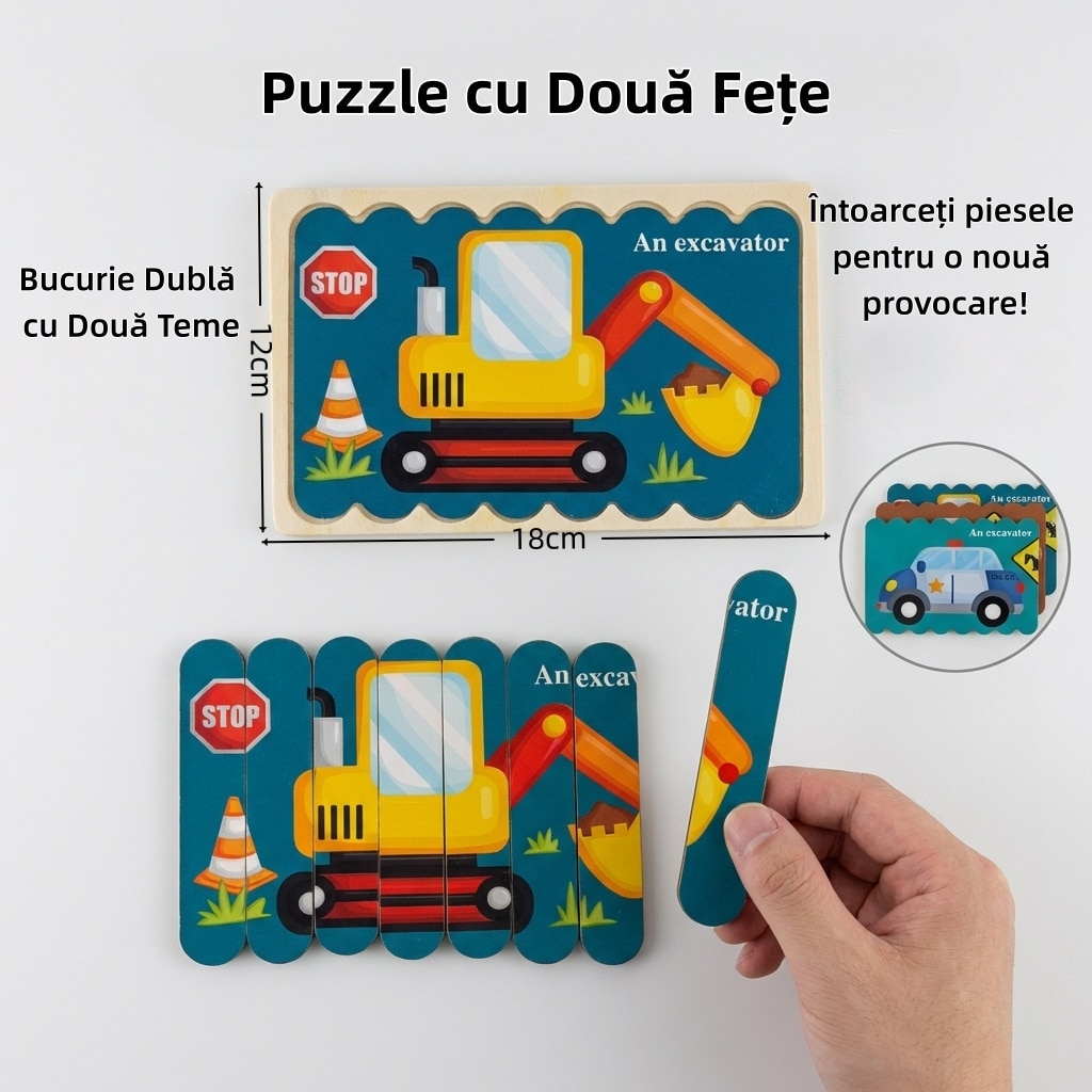 Set Puzzle Din Lemn, TongYueFun, Tip Bastonase Fata-verso Teme Vehicule ...