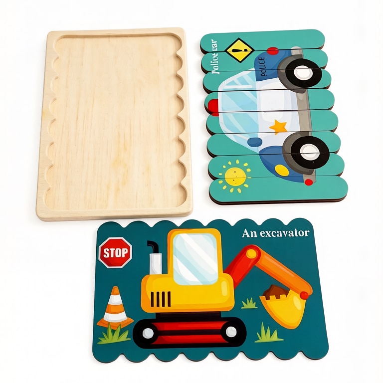 Set Puzzle Din Lemn, TongYueFun, Tip Bastonase Fata-verso Teme Vehicule ...