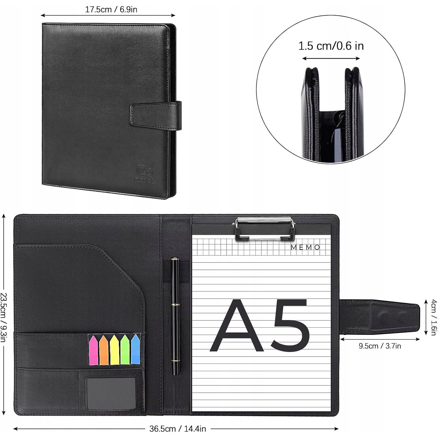 Mapa conferinta A5, neagra, din piele, cu magneti si notepad - eMAG.ro