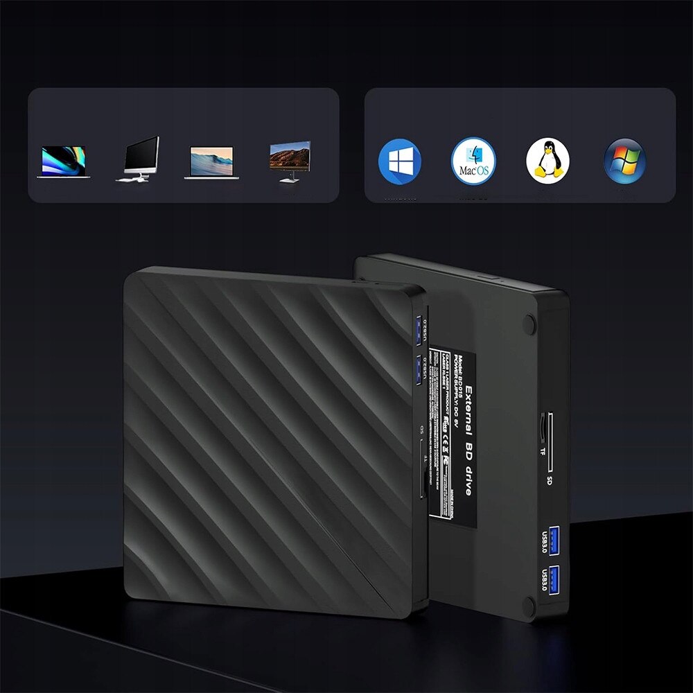 Външно Blu-ray оптично устройство 5 в 1, USB 3.0, бързо четене ...