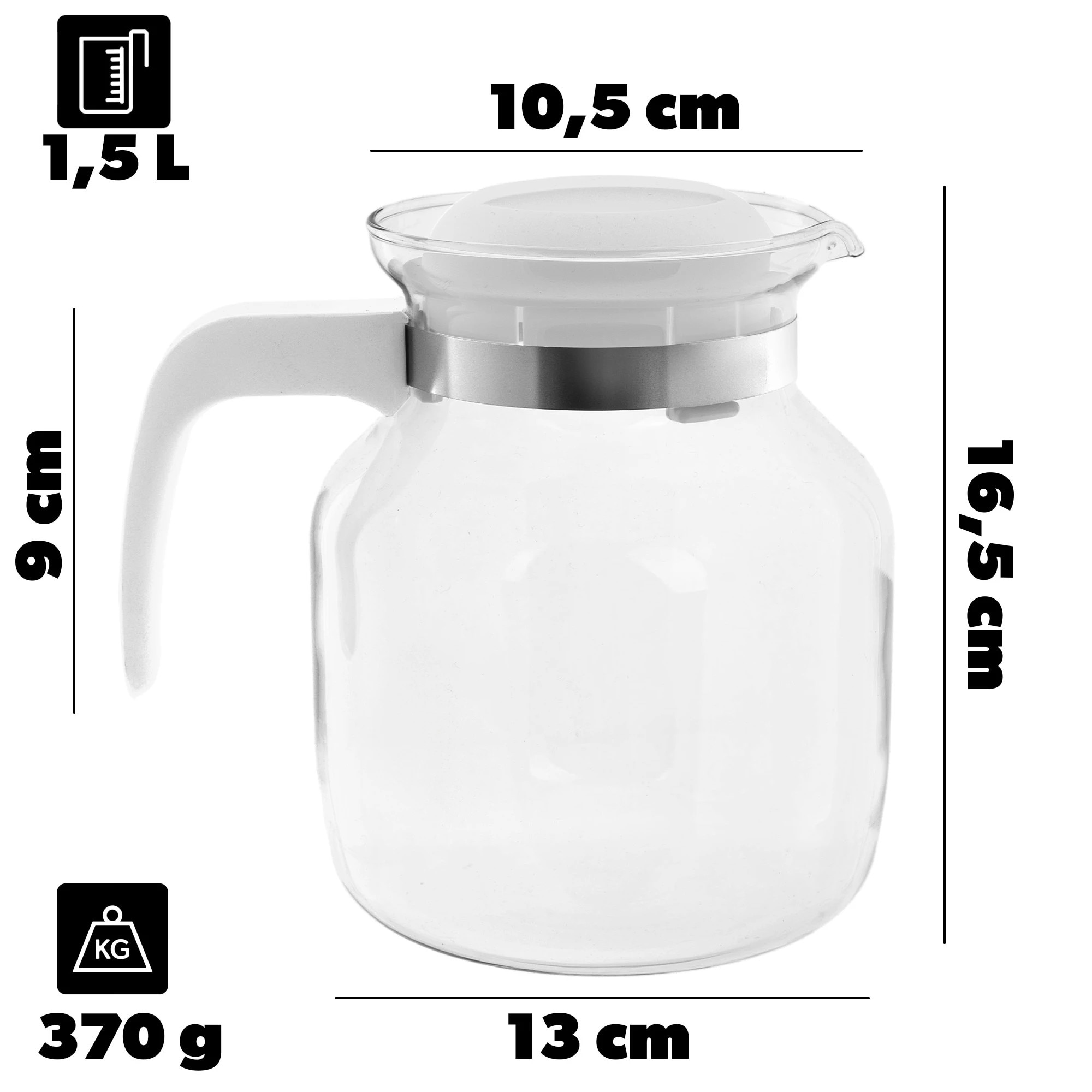 Carafa din sticla rezistenta la caldura, Ceainic, 1, 5 l, Capac pentru ...