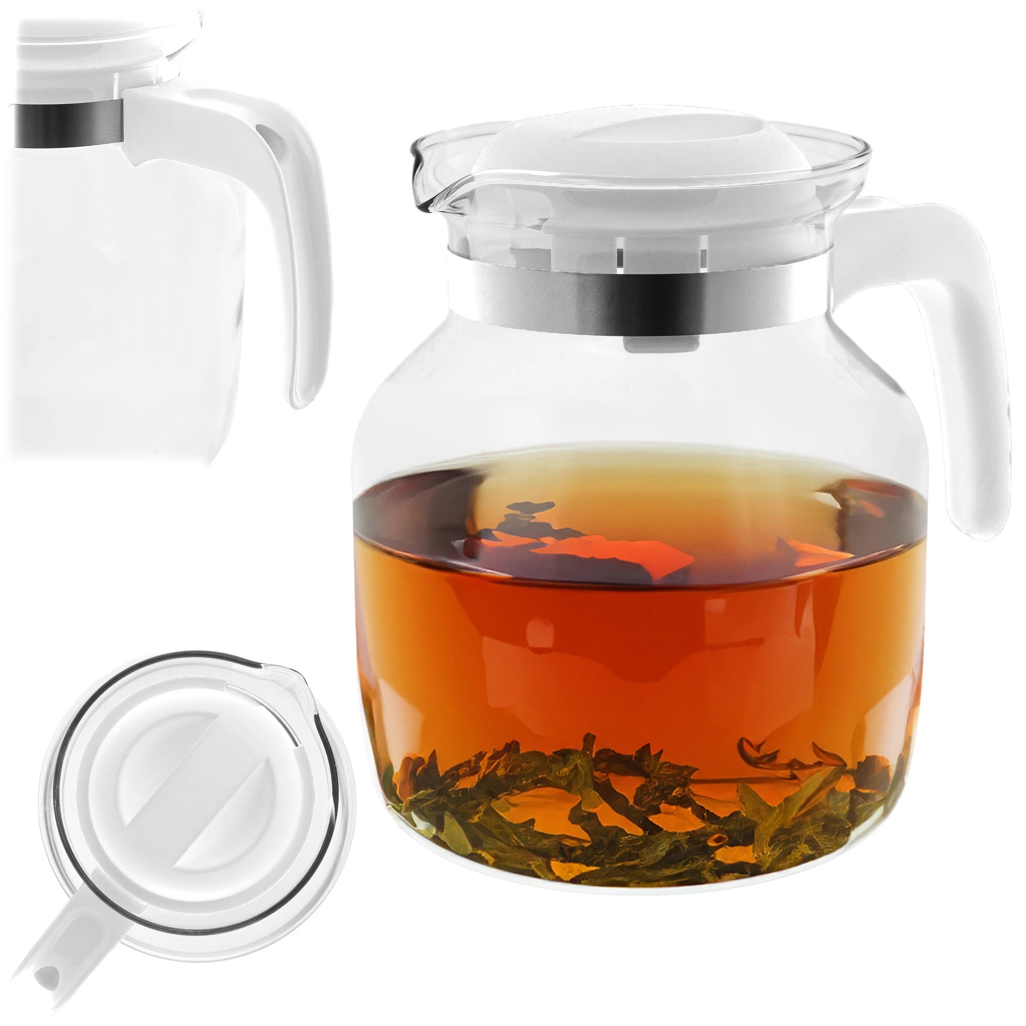 Carafa din sticla rezistenta la caldura, Ceainic, 1, 5 l, Capac pentru ...