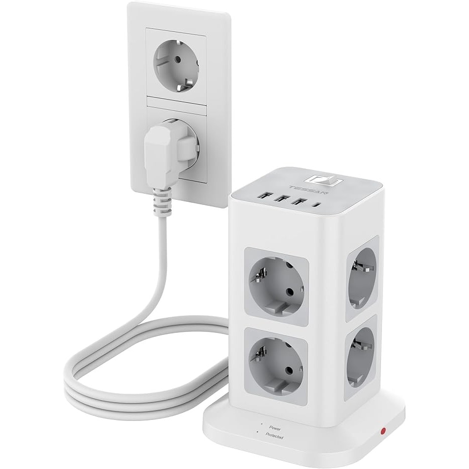 TESSAN – prelungitor cu 8 prize si USB-C si 3 USB-A, prelungitor cu ...