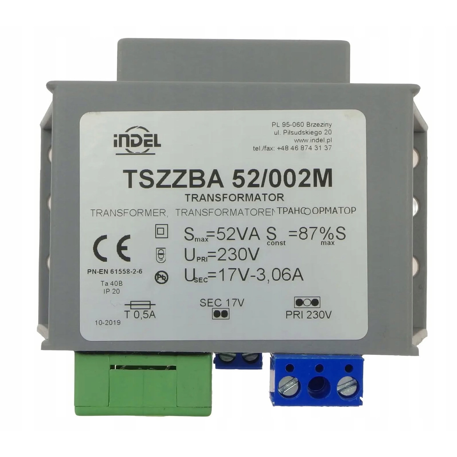 Transformator Indel TSZZBA 52/002M, 230V/17V-3,06A, lista de conexiune ...