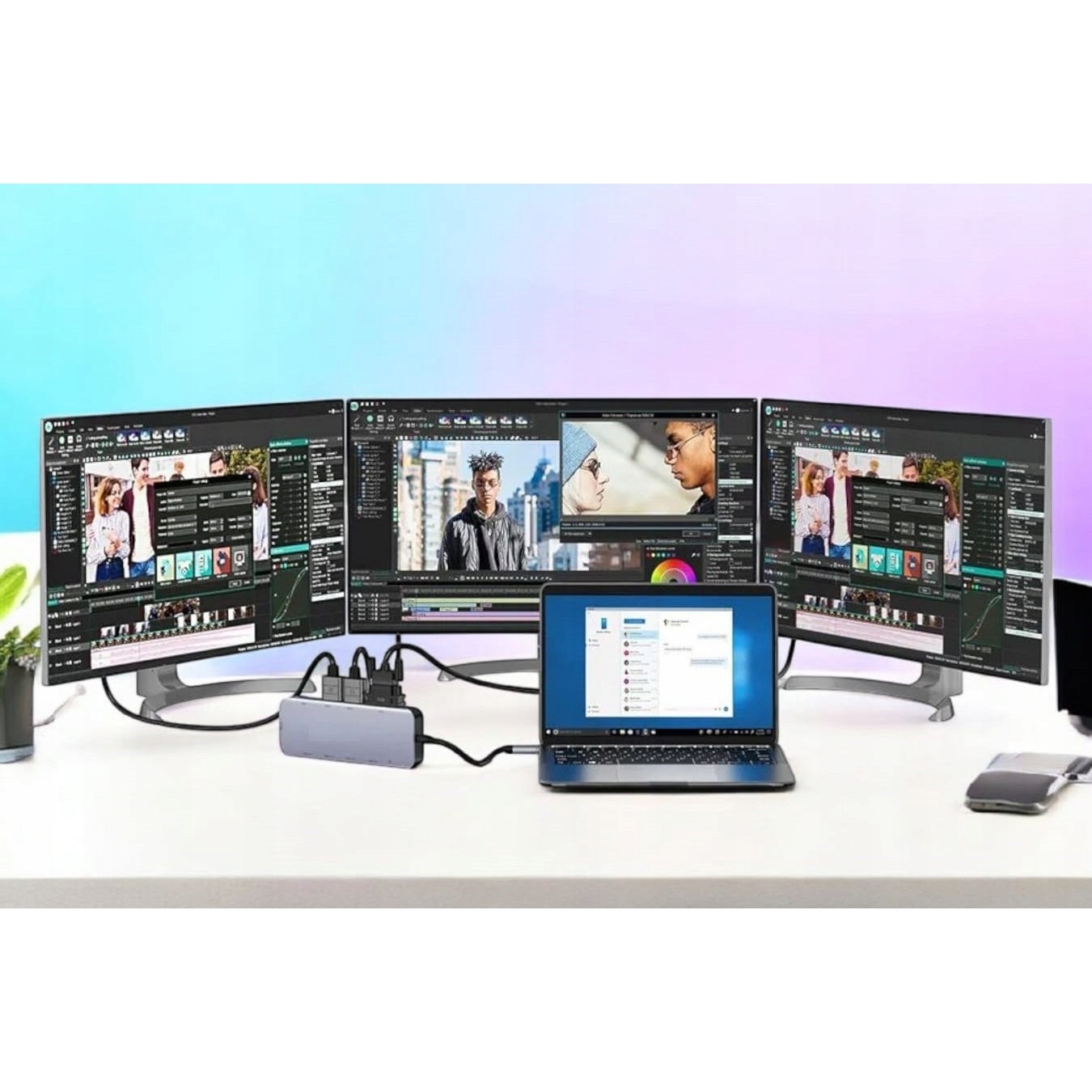 Statie de andocare pentru 2 monitoare, USB-C, HDMI, 4K, cititor de ...