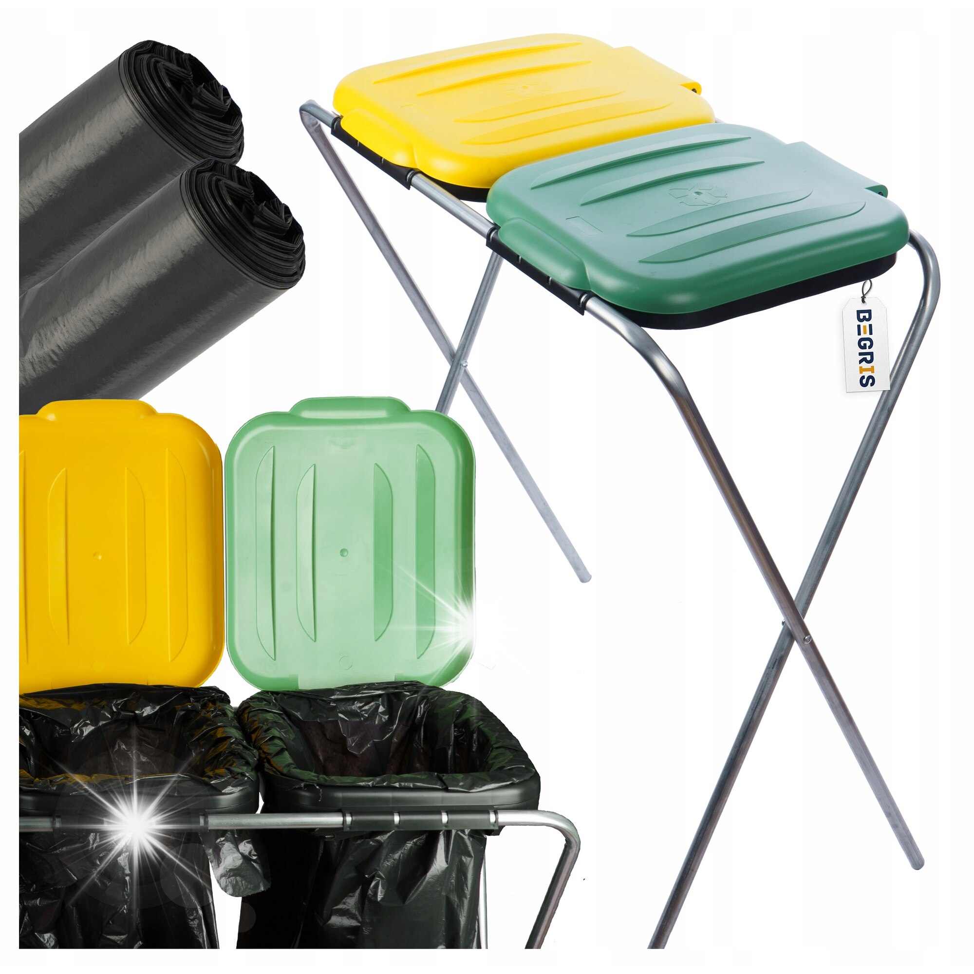 Cos de gunoi pentru reciclare, Begris, 2 statii, 2 role de saci 120L ...