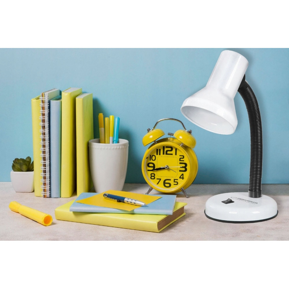 Lampa birou Emos, model ALTAIR, flexibila, alba, E27, 12W - eMAG.ro