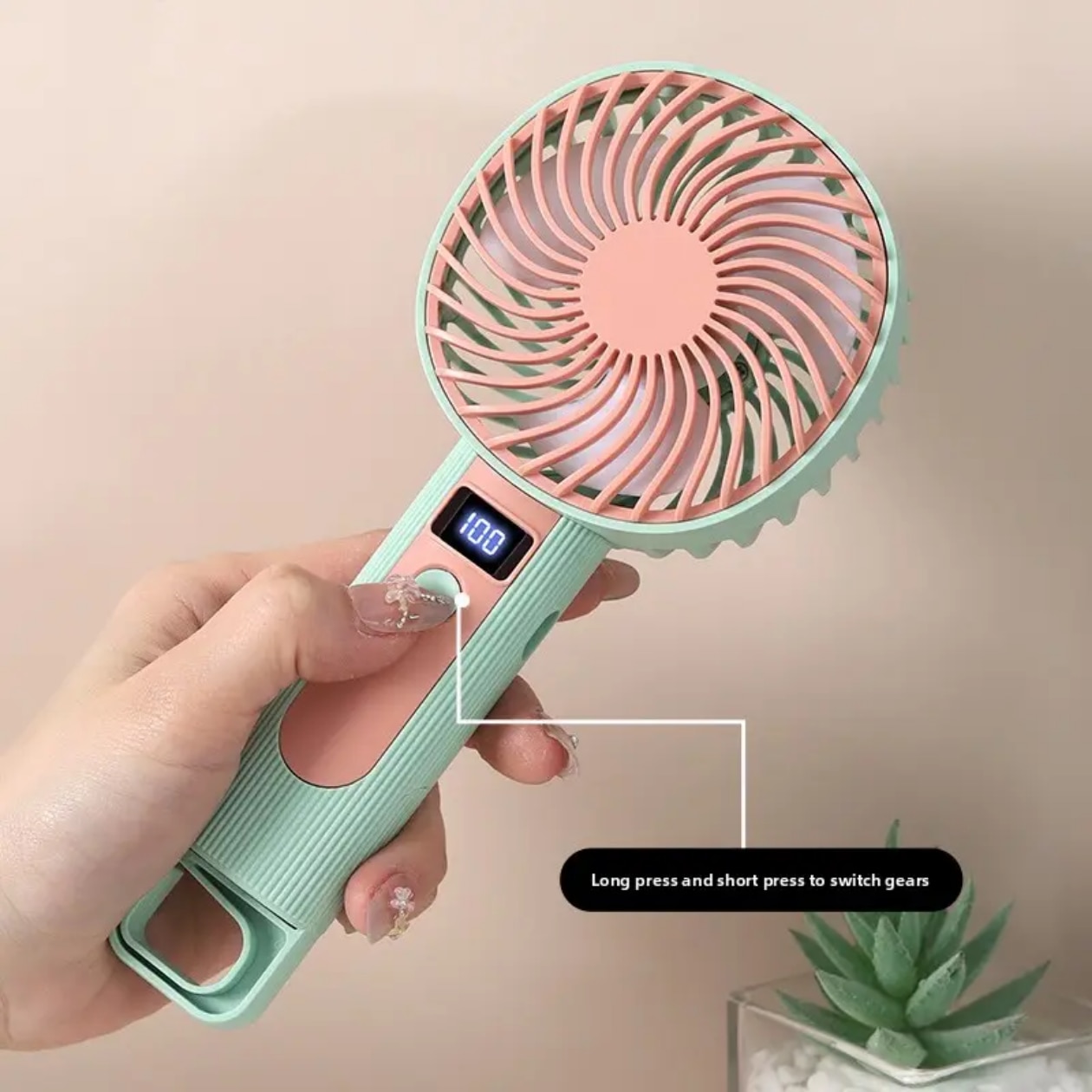 Ventilator Portabil de Mana Reincarcabil USB, Verde Menta, cu Display ...