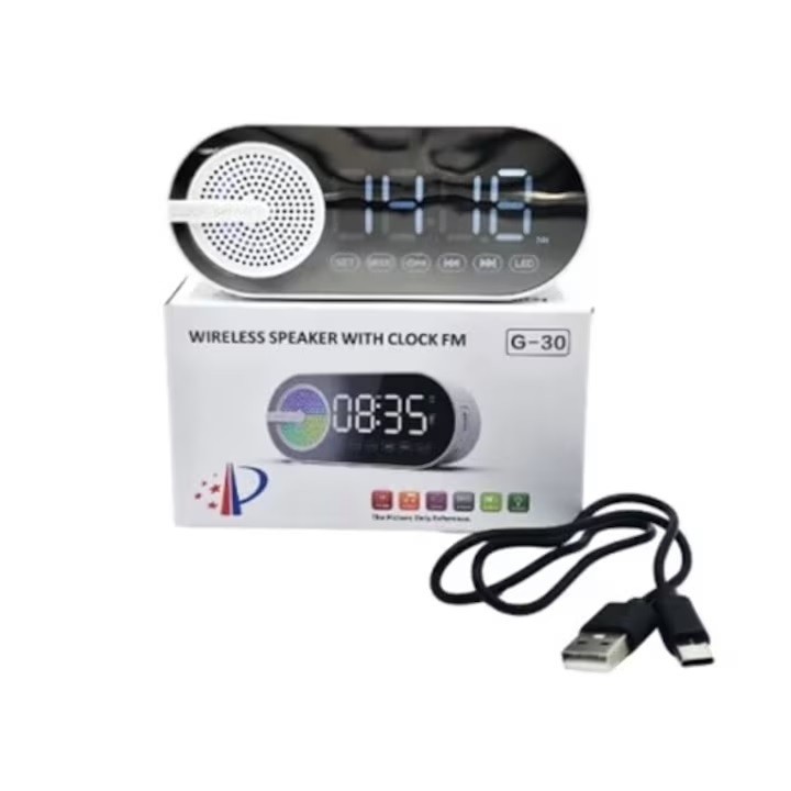 Ceas digital cu boxă Bluetooth YIWU G-30, radio FM, dimensiuni 116x51mm ...