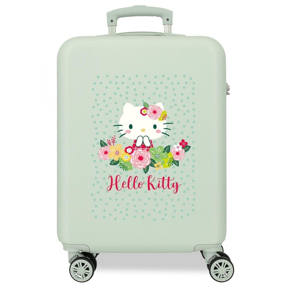 Troler cabina Floral Kitty ABS, 4 roti, verde menta, 55x20x38 cm - eMAG.ro