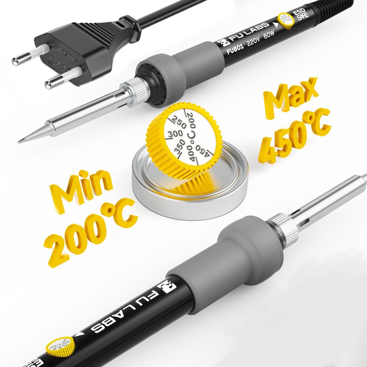 Ciocan de Lipit Electric FULABS 60W Reglabil 200–450°C, 230V, cu Suport ...