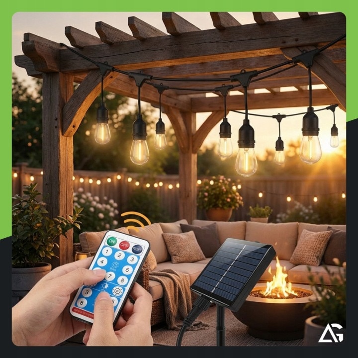 Ghirlanda luminoasă solară LED ARSA GO, 20 becuri E27, telecomandă, 20 ...