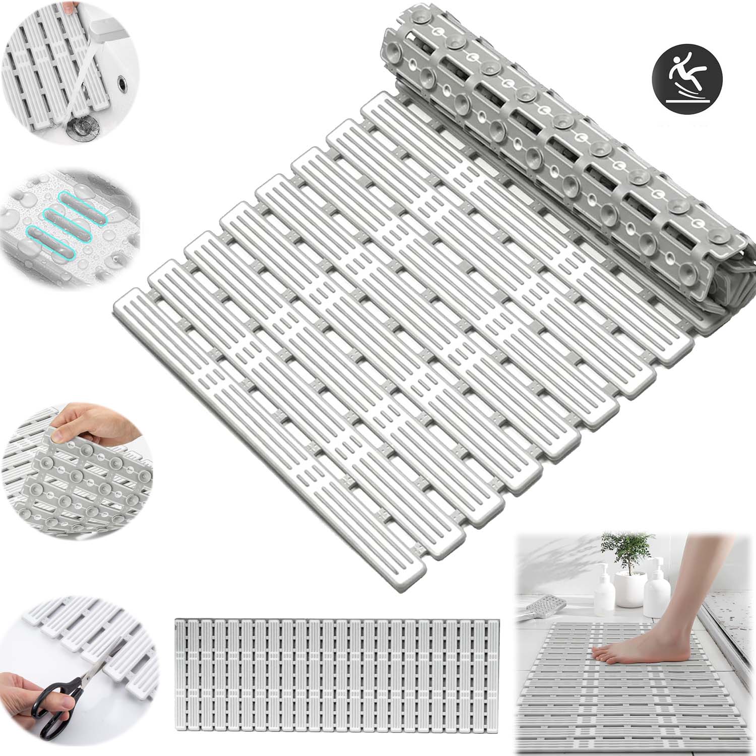 Covoras de Baie Anti-Alunecare, 90 x 40 cm, TPE.Rezistent la Umiditate ...