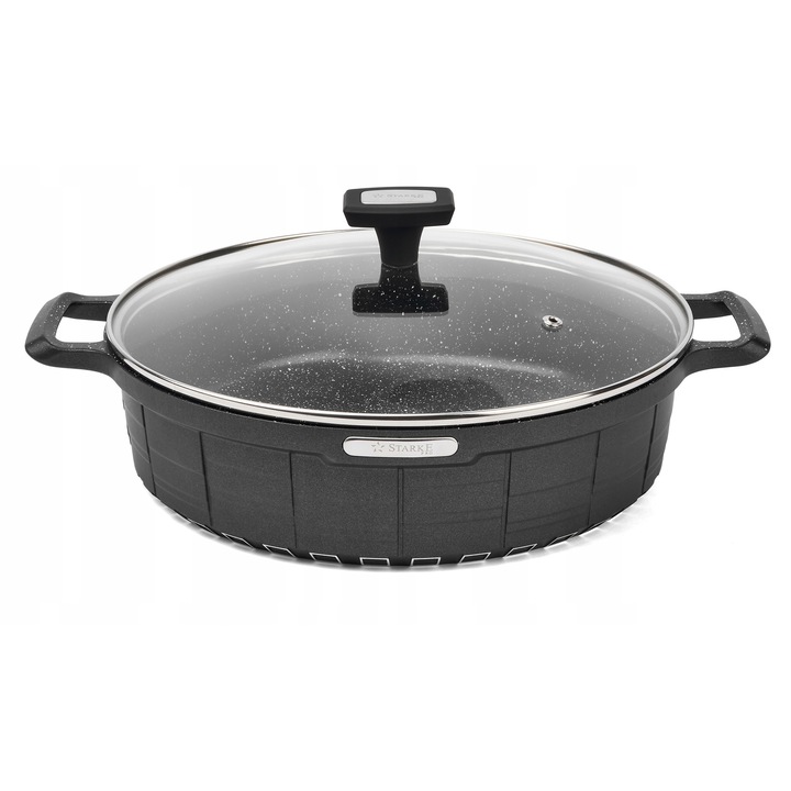 Tigaie Starke Pro, 28cm, neagra, cu capac, adanca, din aluminiu, pentru ...