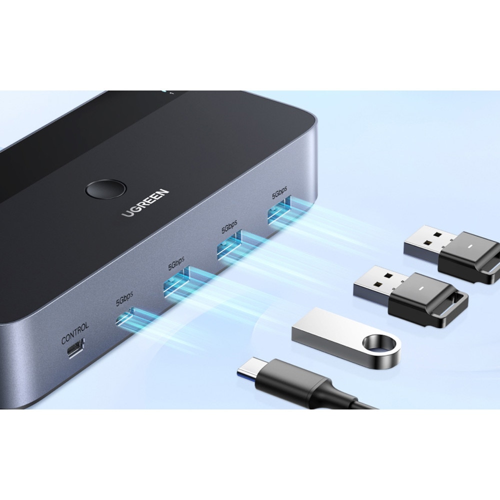 Ugreen AK500 KVM kapcsoló, 2 számítógép, 2 monitor, 4K 60Hz, USB 3.0 ...