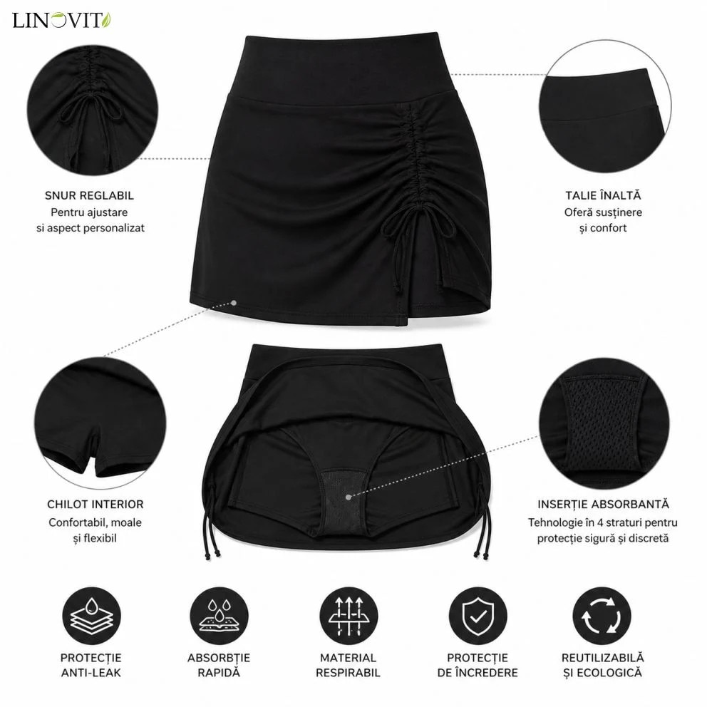 Slip de baie menstrual tip fusta Sienna, Linovit®, 4 straturi de ...