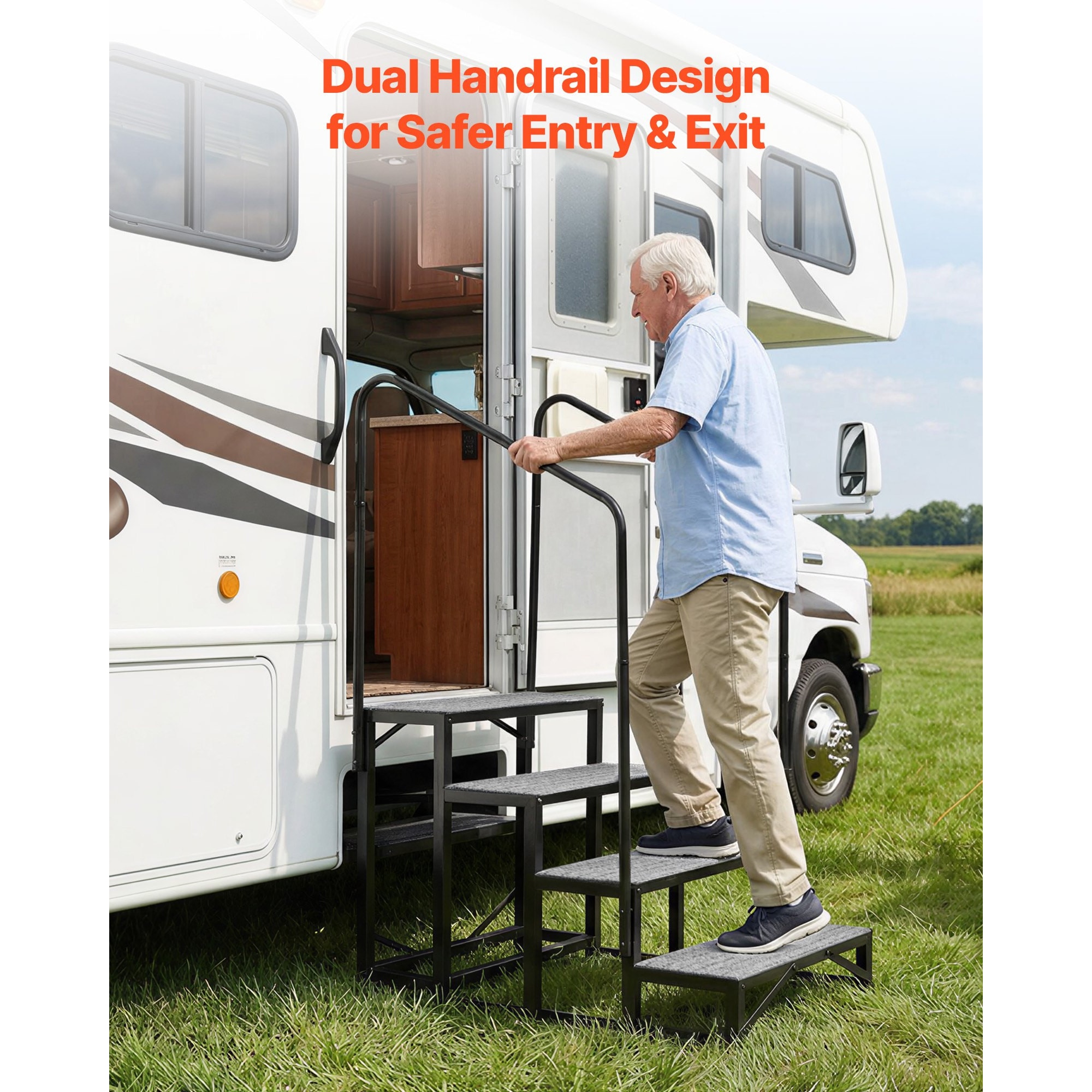 Scara pentru rulota si camper, 4 trepte, Doua balustrade, Capacitate ...