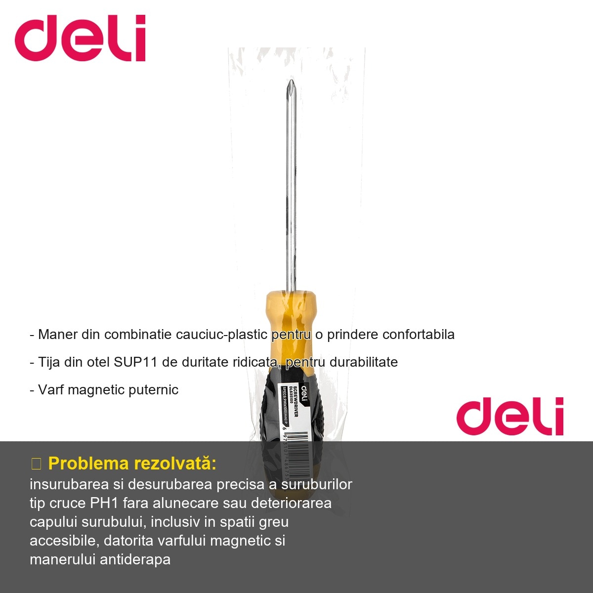Surubelnita tip cruce Deli PH1, maner cauciuc-plastic antiderapant ...