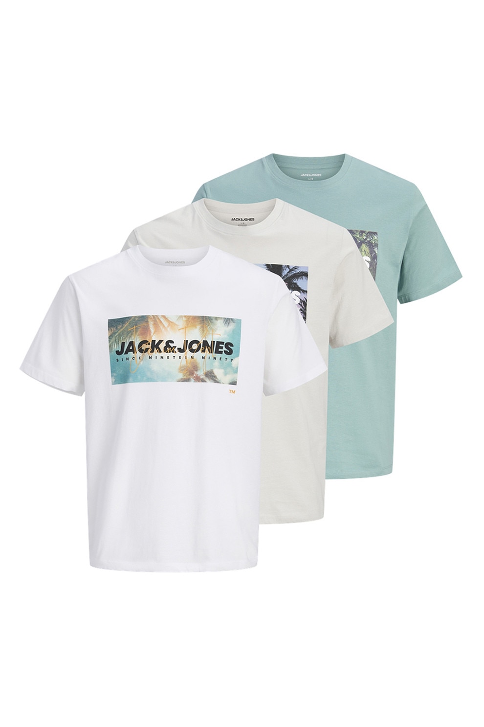 Jack & Jones, Set de tricouri cu foto si imprimeu logo - 3 piese, Alb ...