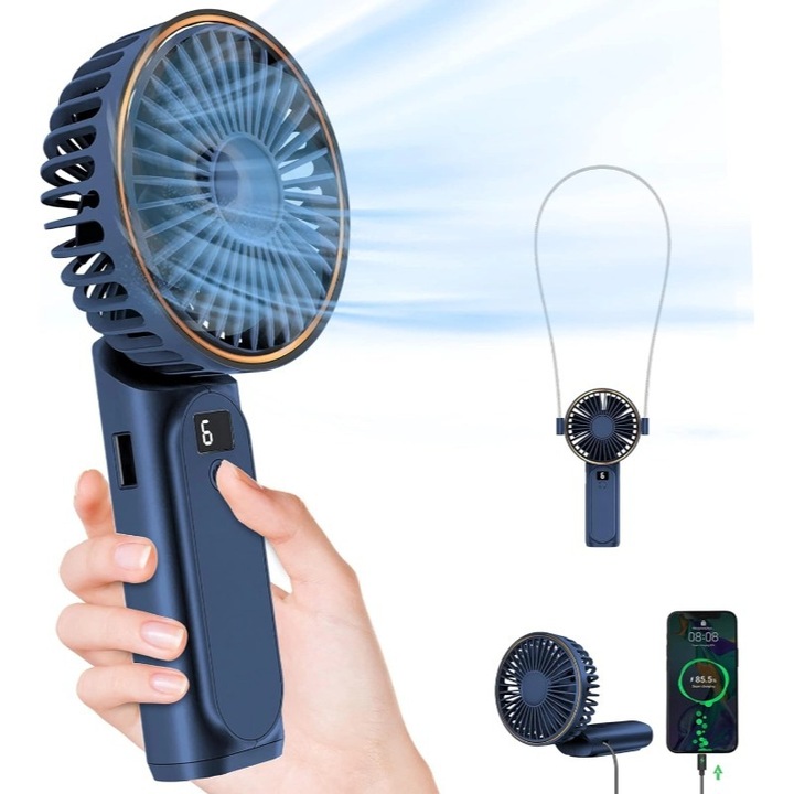 Ventilator portabil pliabil, 3600 mAh, reglabil la 180°, 6 viteze de ...