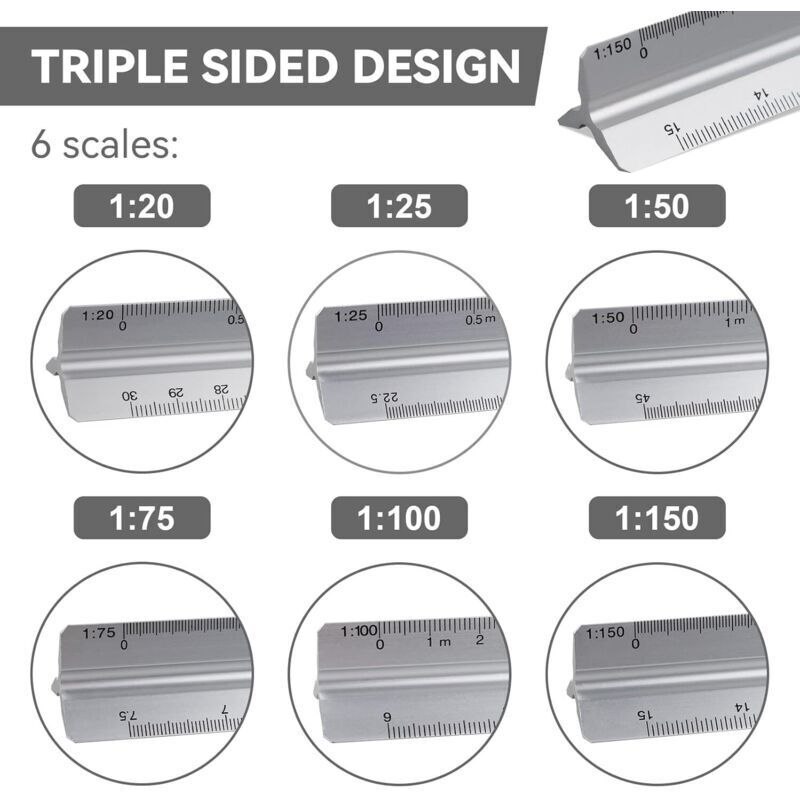 Rigla triunghiulara aluminiu 30cm, scara metrica multiplu, protectie ...