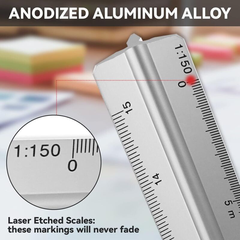 Rigla triunghiulara aluminiu 30cm, scara metrica multiplu, protectie ...