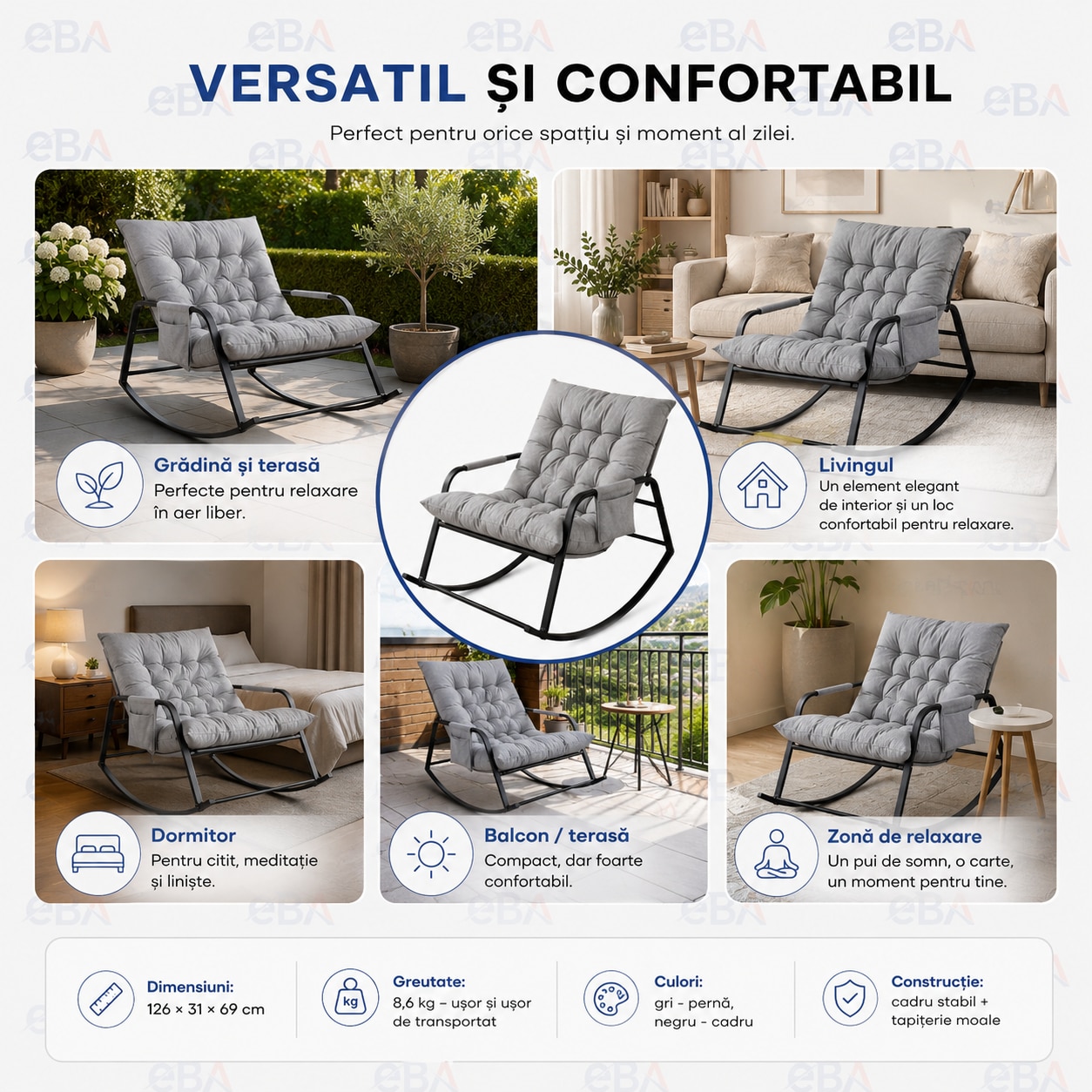 Balansoar Dublu cu Perna pentru Gradina, Terasa si Living, Cadru ...