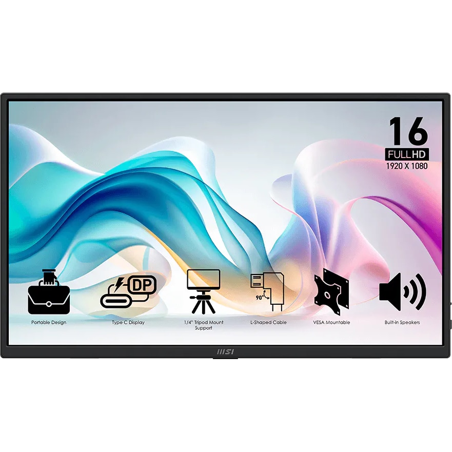 Monitor Portabil MSI PRO MP165 E6, 15.6", FHD (1920x1080), IPS, 60Hz ...