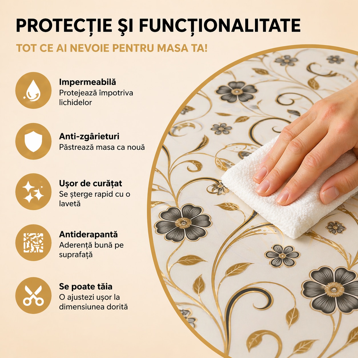 Protectie masa silicon transparent gros 140x100 cm, 1.2 mm, model ...