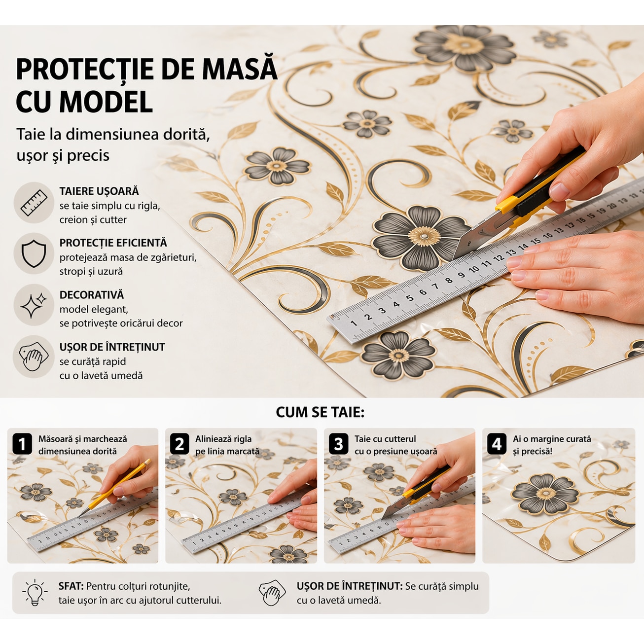 Protectie masa silicon transparent gros 140x100 cm, 1.2 mm, model ...