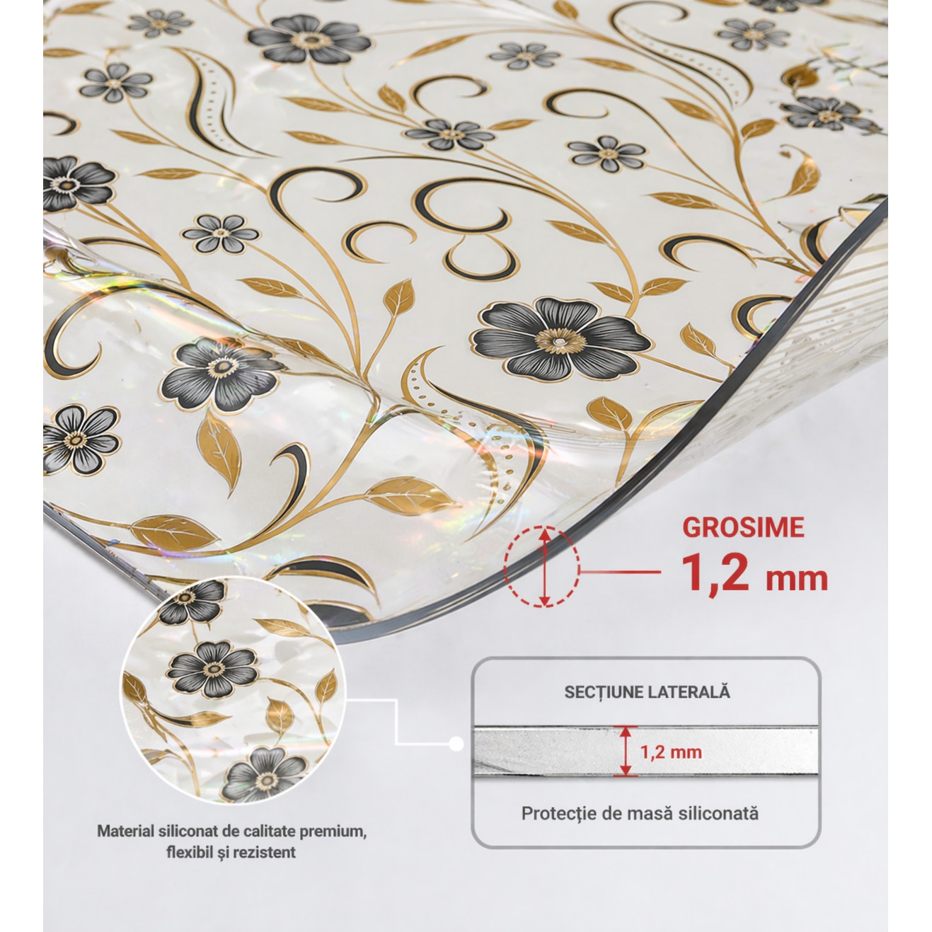 Protectie masa silicon transparent gros 140x100 cm, 1.2 mm, model ...